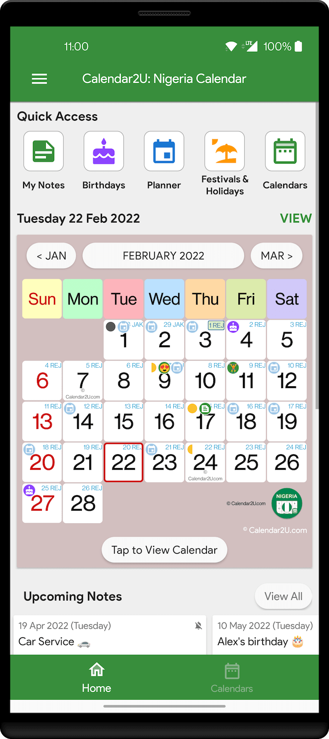 Nigeria Calendar - Calendar2U